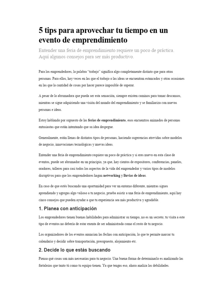 5 Tips Feria de Emprendimiento | PDF | Iniciativa empresarial 5 Tips Feria de Emprendimiento | PDF | Iniciativa empresarial