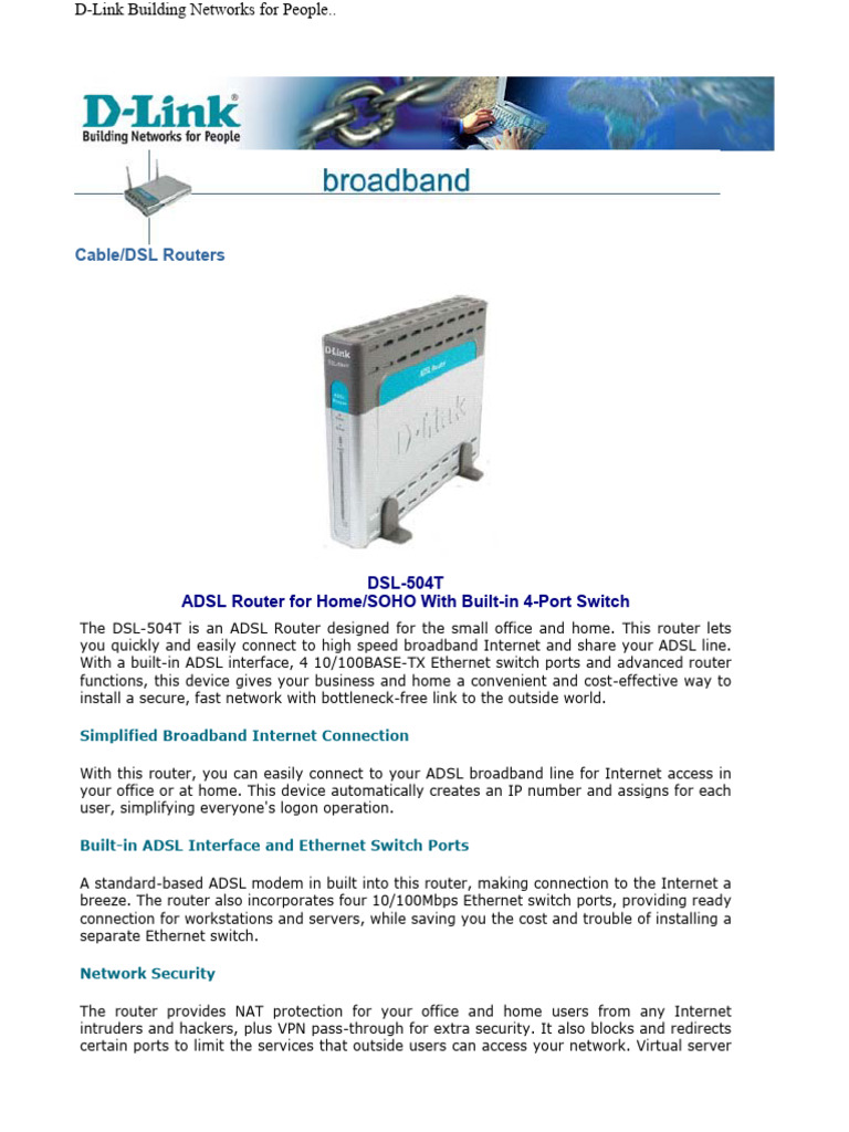 Adsl2 DSL-504T | PDF | Computer Network | Internet