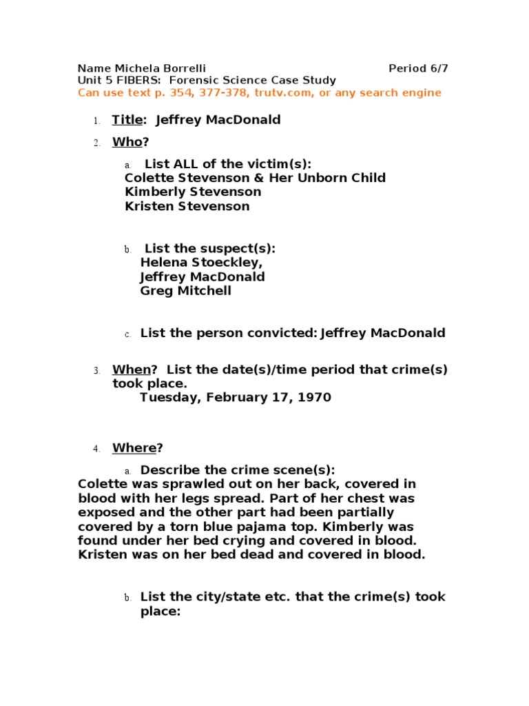 Jeff MacDonald Case Study | PDF | Jeffrey R. Mac Donald | Law Enforcement