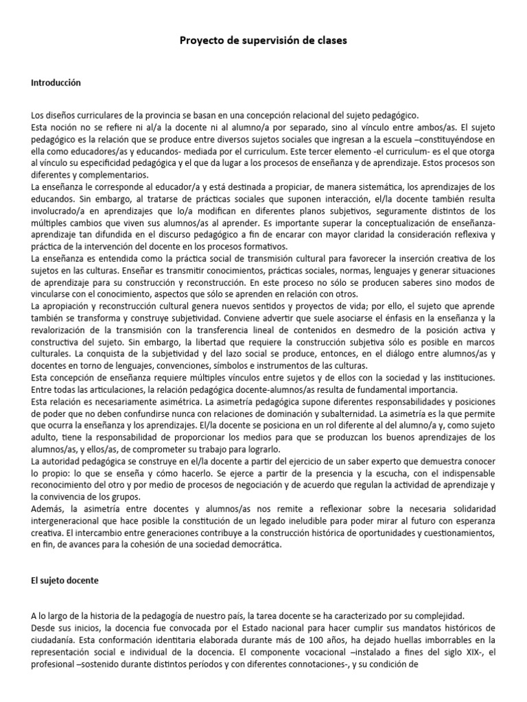 Proyecto de Supervisión de Clases | PDF | Plan de estudios | Enseñando