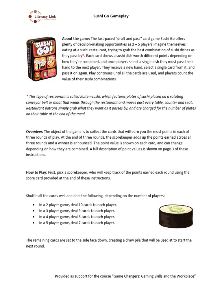 Sushi Go Game Play | Download Free PDF | Tabletop Games | Games Of ...