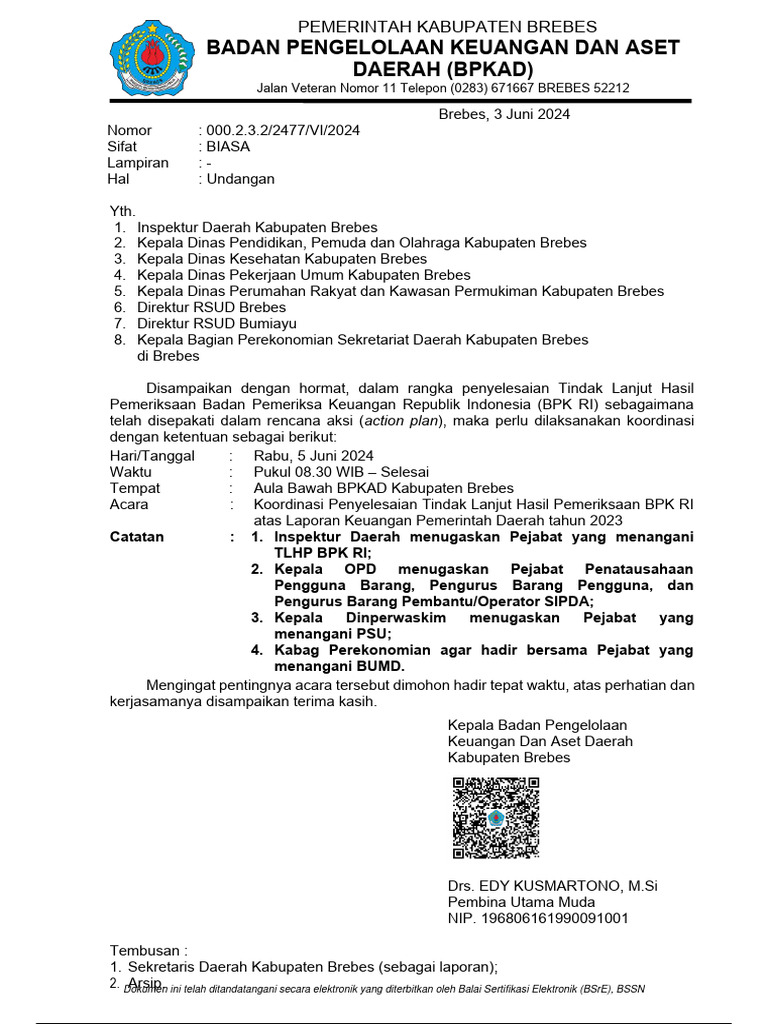 Undangan Rakor TLHP BPK RI 2023 | PDF