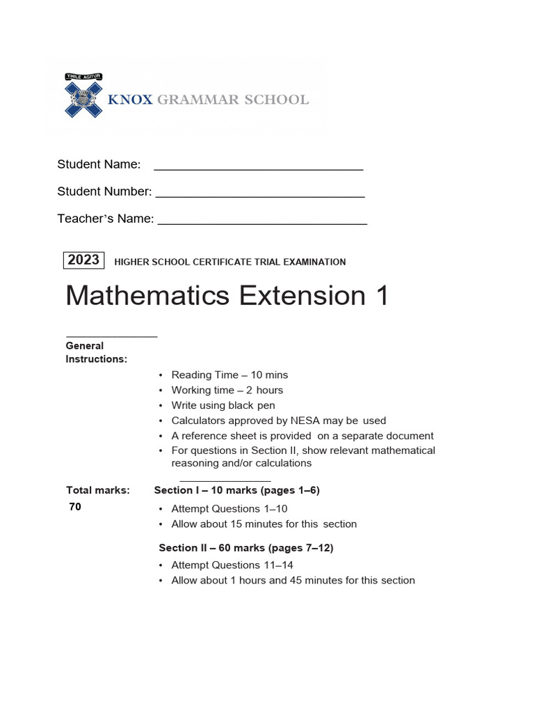 Knox 2023 3U Trials & Solutions | PDF | Velocity | Function (Mathematics)
