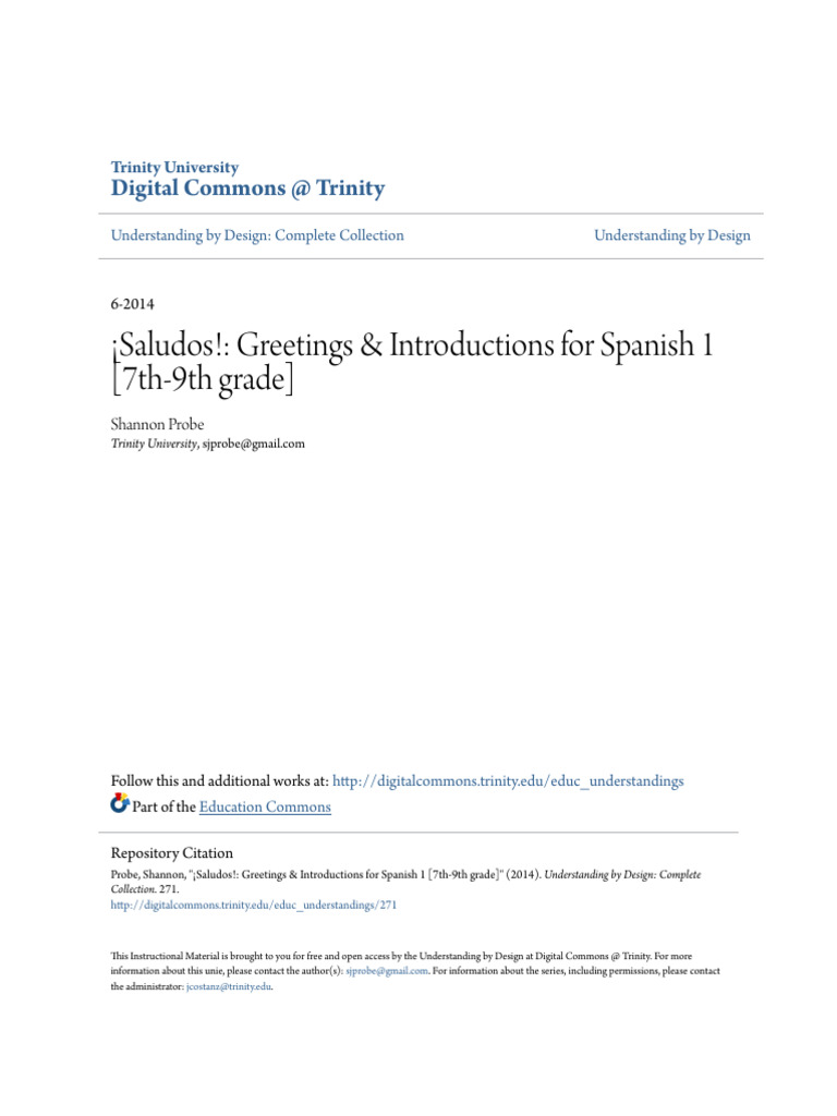 Spanish 1 Greetings Unit Plan | PDF | Fluency | Subject (Grammar)