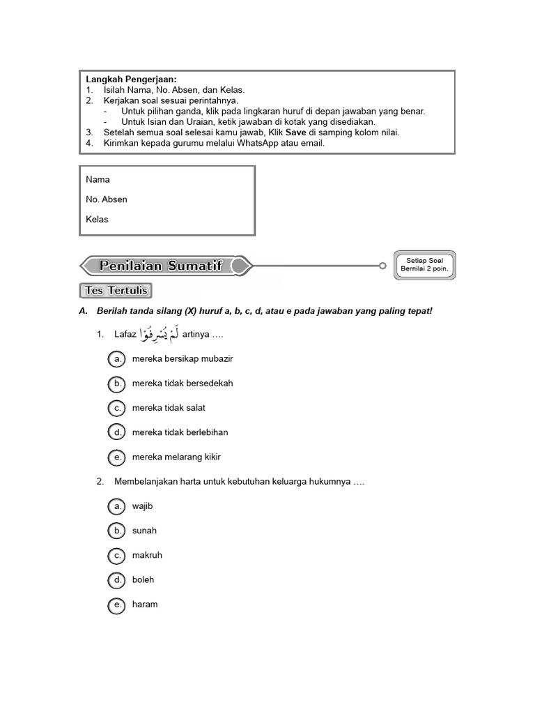 MA AL-QUR'AN HADIS 12 PENILAIAN SUMATIF 1 Versi Baru | PDF | Kajian ...
