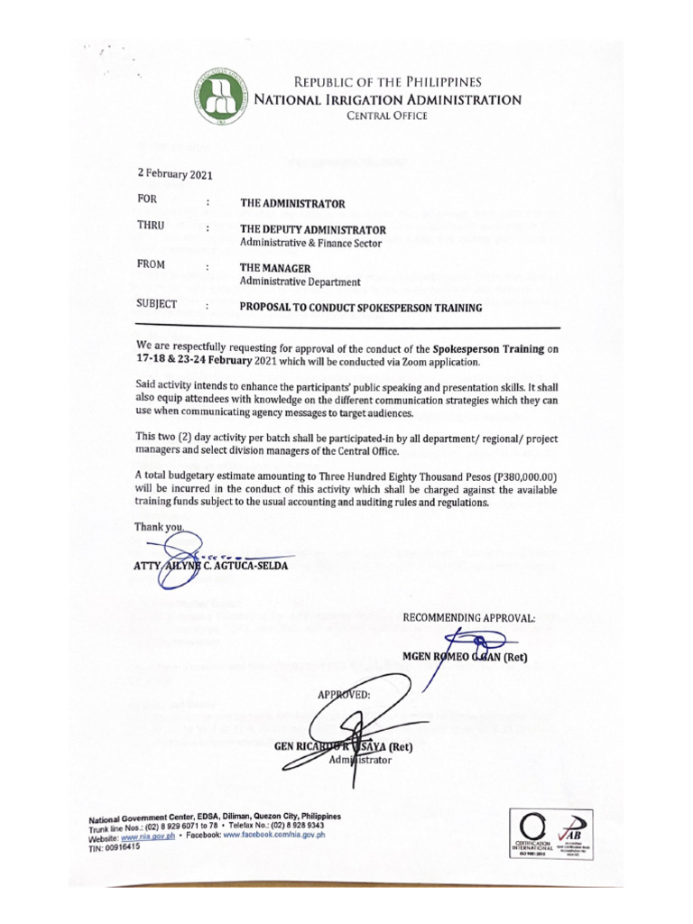 Proposal To Conduct Training | PDF