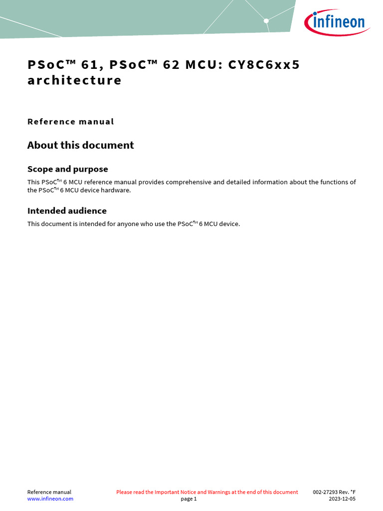 Infineon-PSoC 61 PSoC 62 MCU CY8C6xx5 Architecture Reference Manual ...