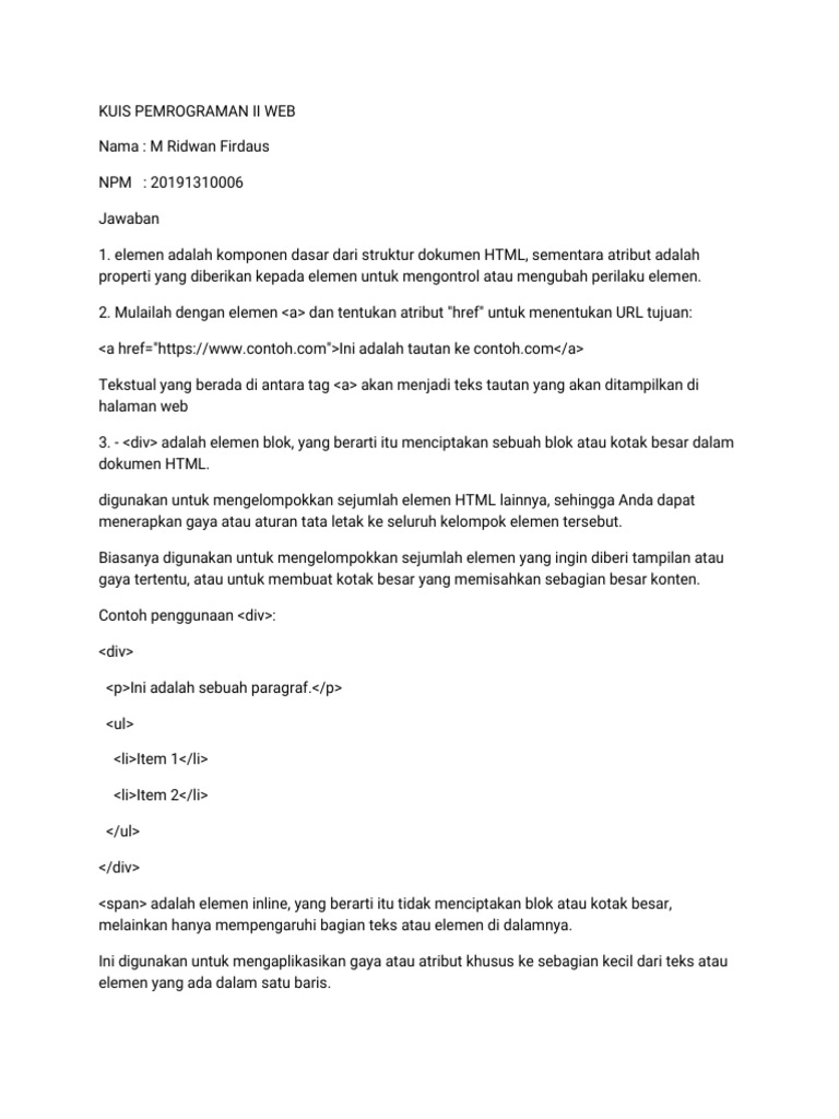 Kuis Pemrograma Ii Web | PDF | Komputer