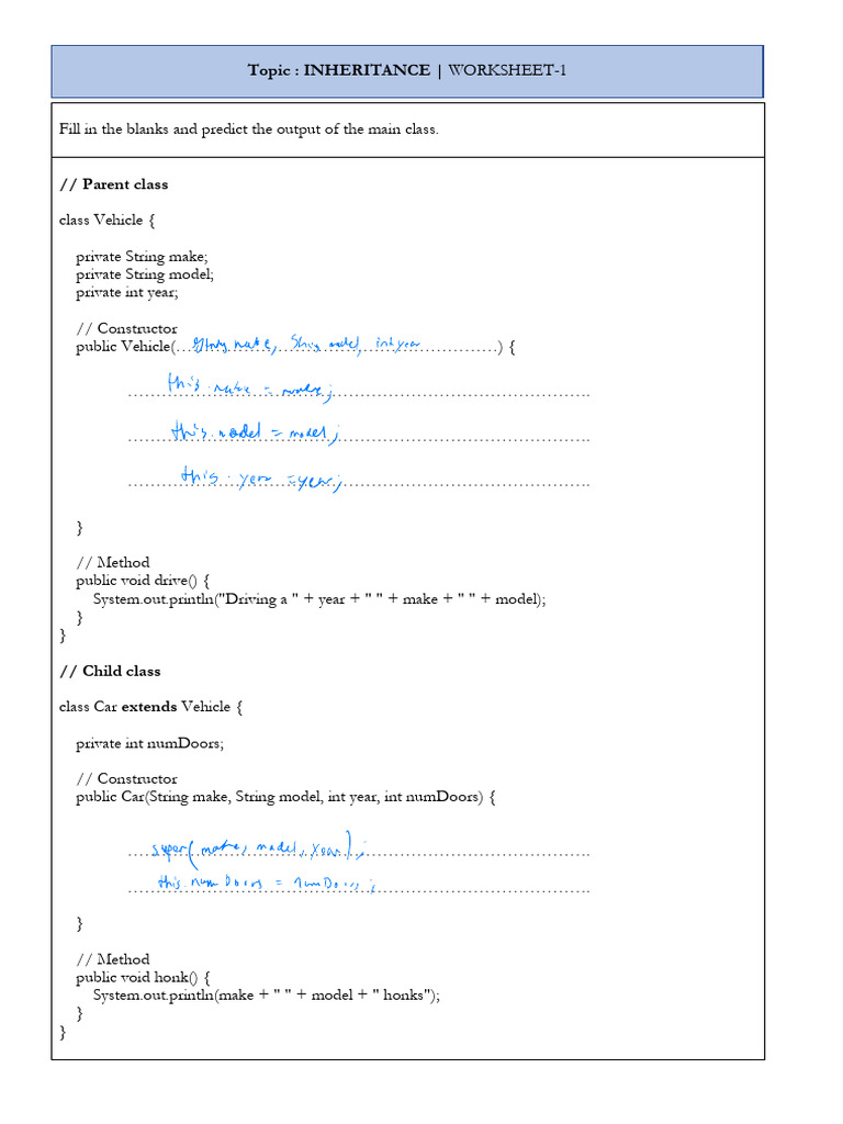 Worksheet Inheritance-1 | PDF
