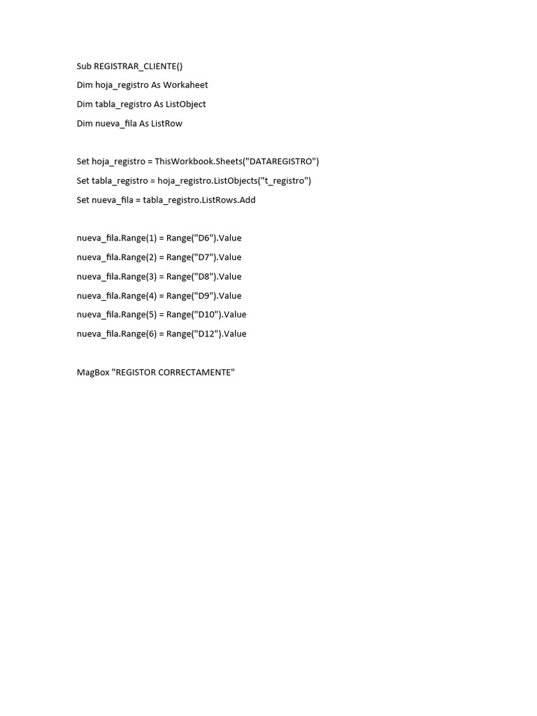 Excel VBA Client Registration Script | PDF | Computers