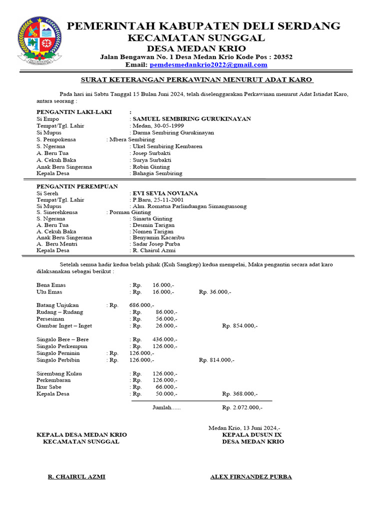 sk pernikahan adat karo | PDF