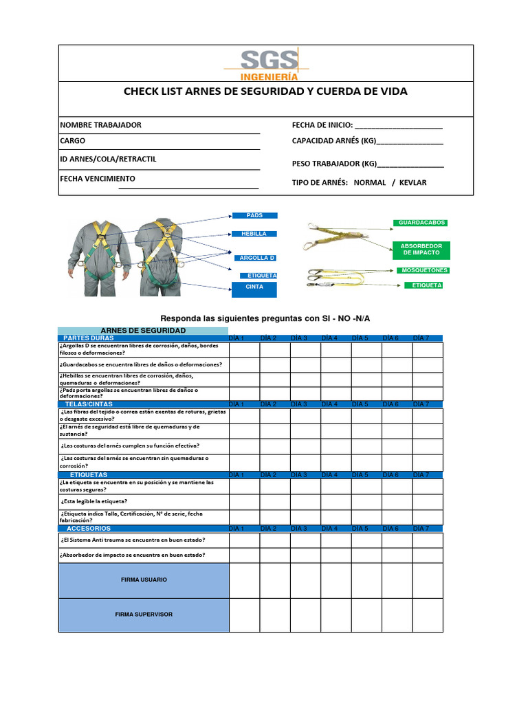 Check List Arnés de Seguridad | PDF