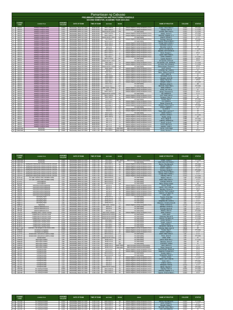 Prelim Exam and Proctoring Sched 23 24 Final 031524 11am by Course | PDF | Engineering