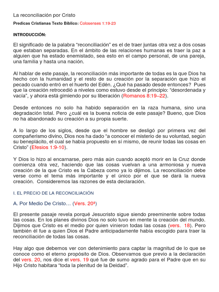 La Reconciliación Por Cristo SERMON | PDF | Cristo (título) | Dios