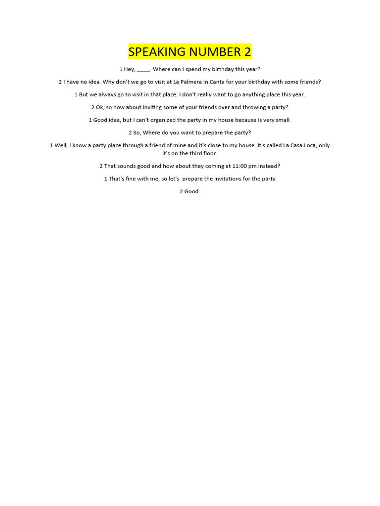 SPEAKING NUMBER 2 | PDF