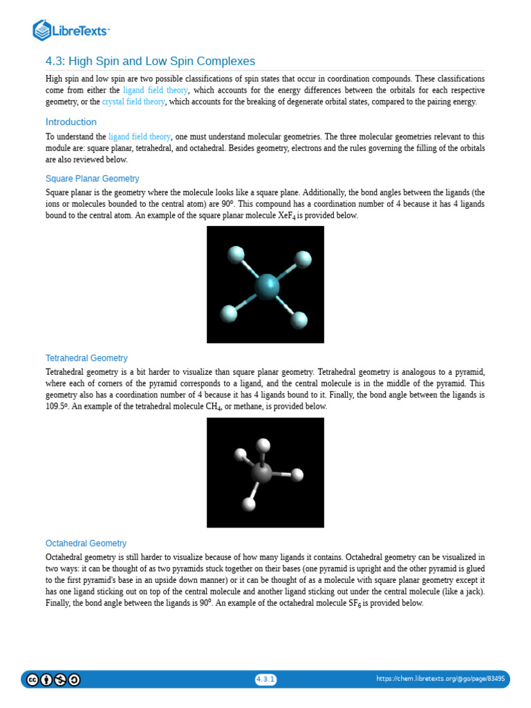 4.3 High Spin and Low Spin Complexes | PDF | Ligand | Coordination Complex