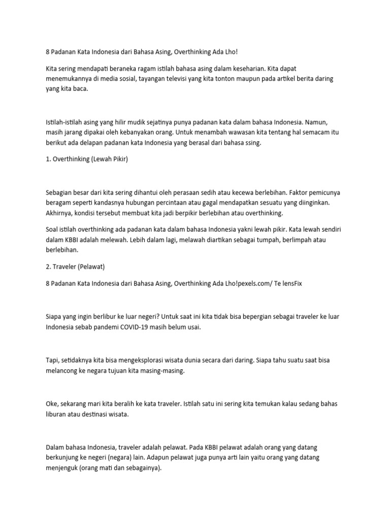 8 Padanan Kata Indonesia Dari Bahasa Asing | PDF | Kesehatan Holistik