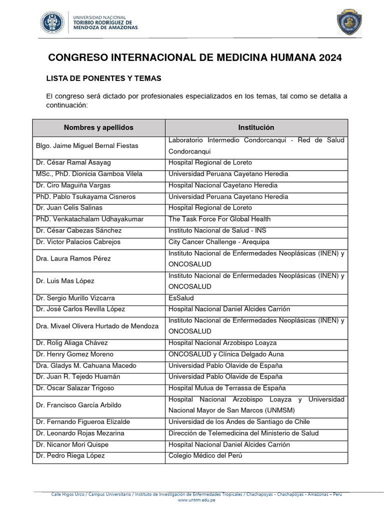 ProgramaciÃ N y Ponentes | PDF | Salud pública | Biología