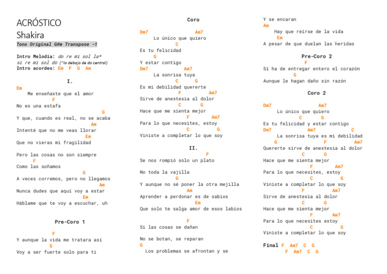 ACRÓSTICO Shakira | PDF