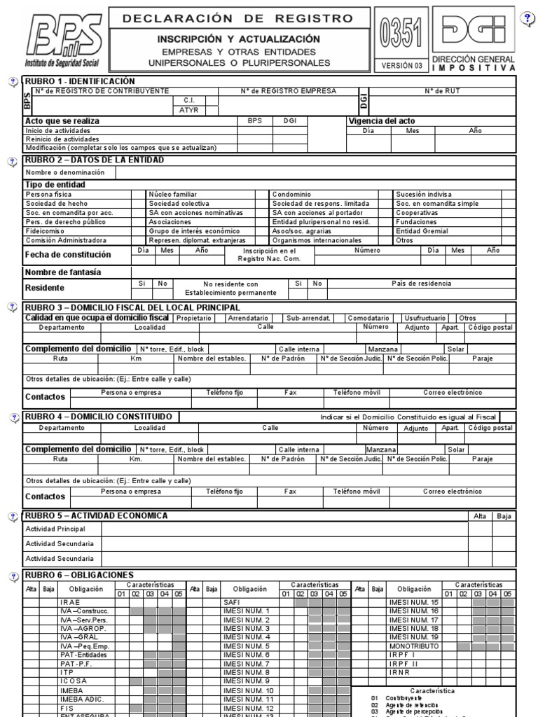 Form. 351 Inscripción y Actualización V03 | PDF | Business