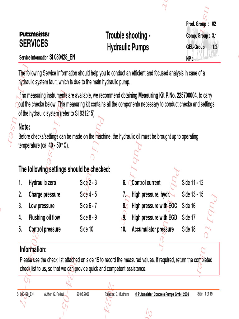 Trouble Shooting - Hydraulic Pumps | PDF | Mechanical Engineering | Gas Technologies