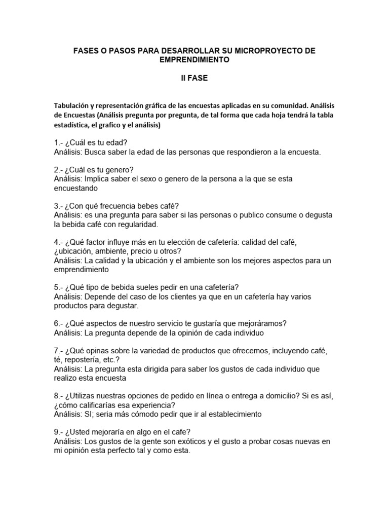 FASES O PASOS PARA DESARROLLAR SU MICROPROYECTO DE EMPRENDIMIENTO Josth | PDF | café | Alimentos
