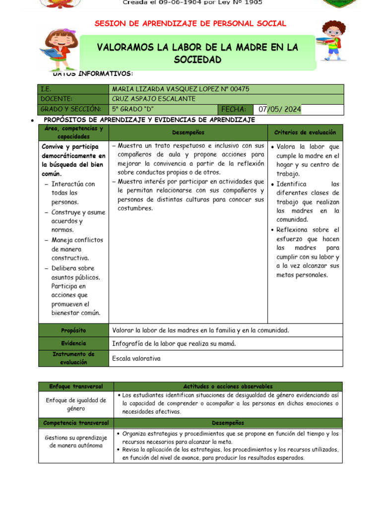 Sesion de Aprendizaje de Personal Social (2) | Descargar gratis PDF ... Sesion de Aprendizaje de Personal Social (2) | Descargar gratis PDF ...