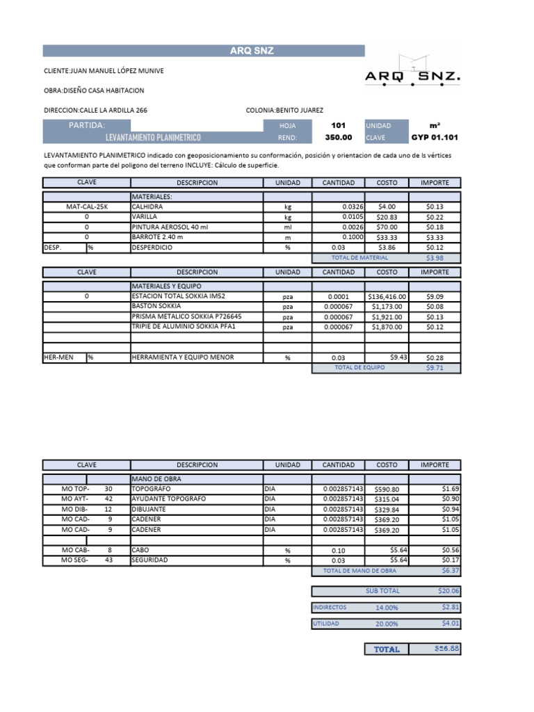 Matriz Casa Habitacional | PDF | Ingeniero civil