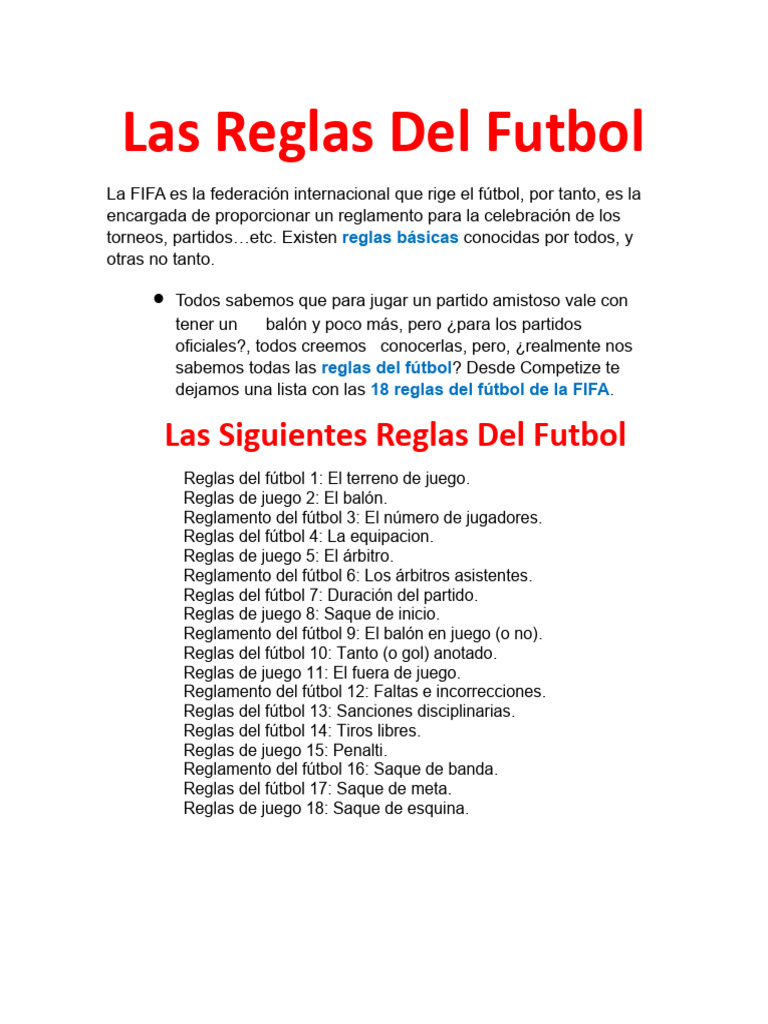 18 Reglas Esenciales del Fútbol | PDF | Asociación de Futbol | Juegos ...