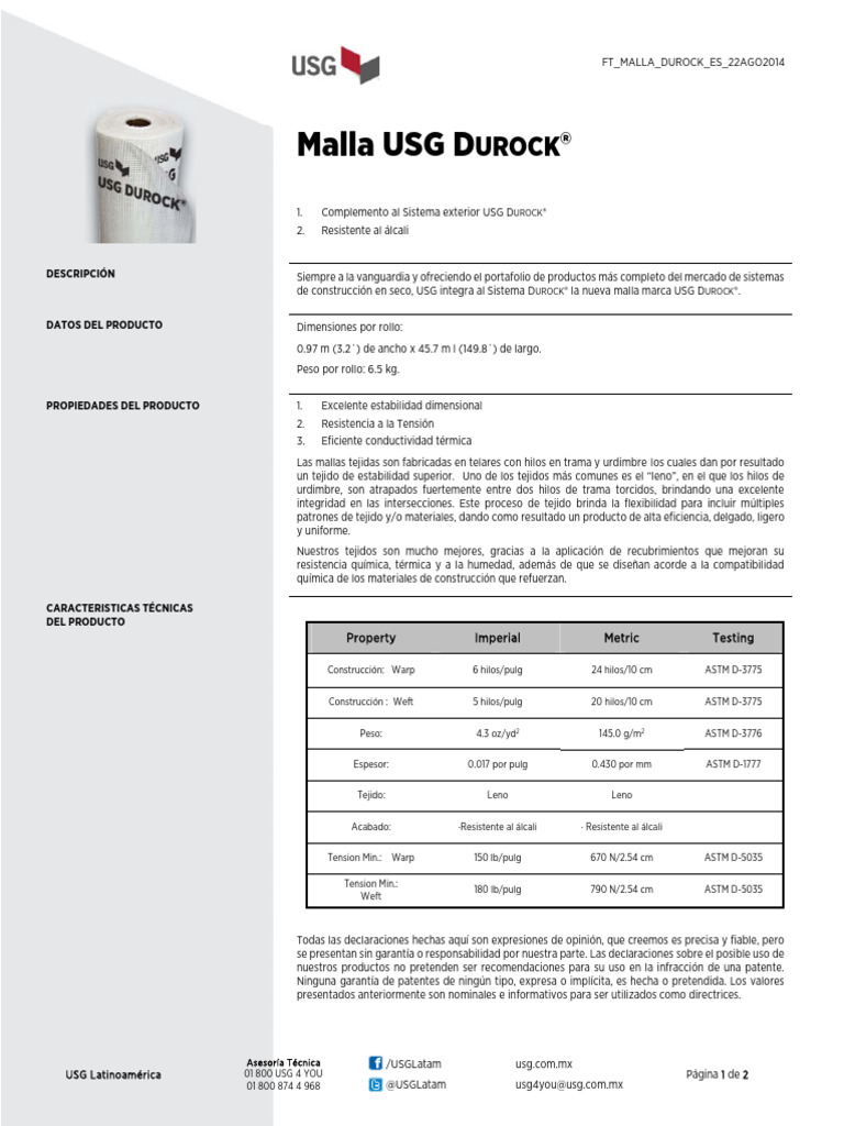 Ficha Tecnica FT - Malla Durock | PDF | Textiles