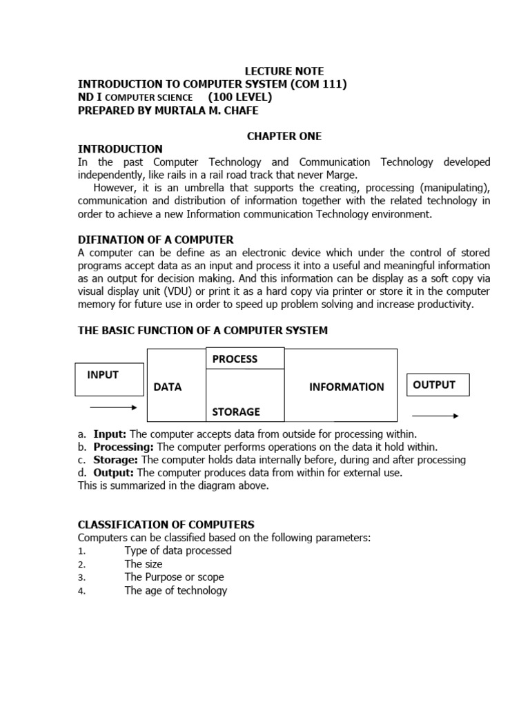 Lecture Note For ND1 Computer Science | PDF | Computer Data Storage | Operating System