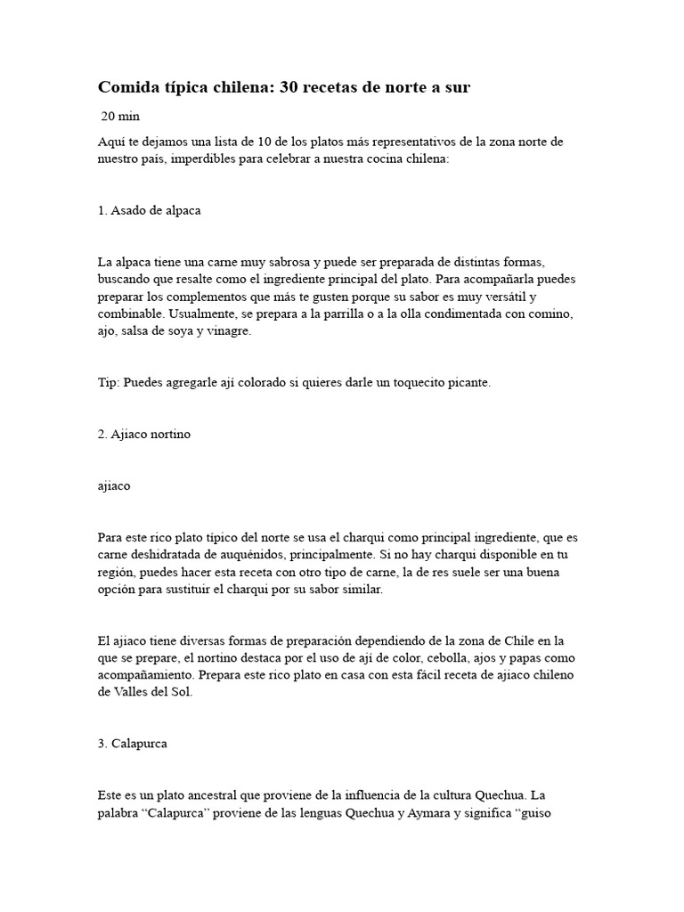 recetas chilenas | PDF | Cocinando | Comida y bebida