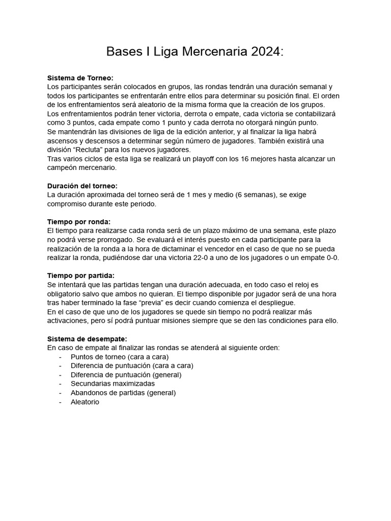Bases I Liga Mercenaria 2024 | PDF