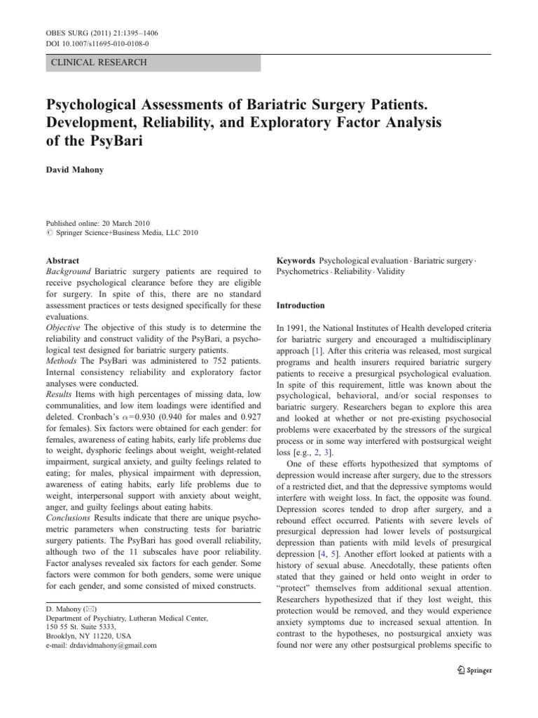 Psychological Assessments of Bariatric Surgery Patients Development ...