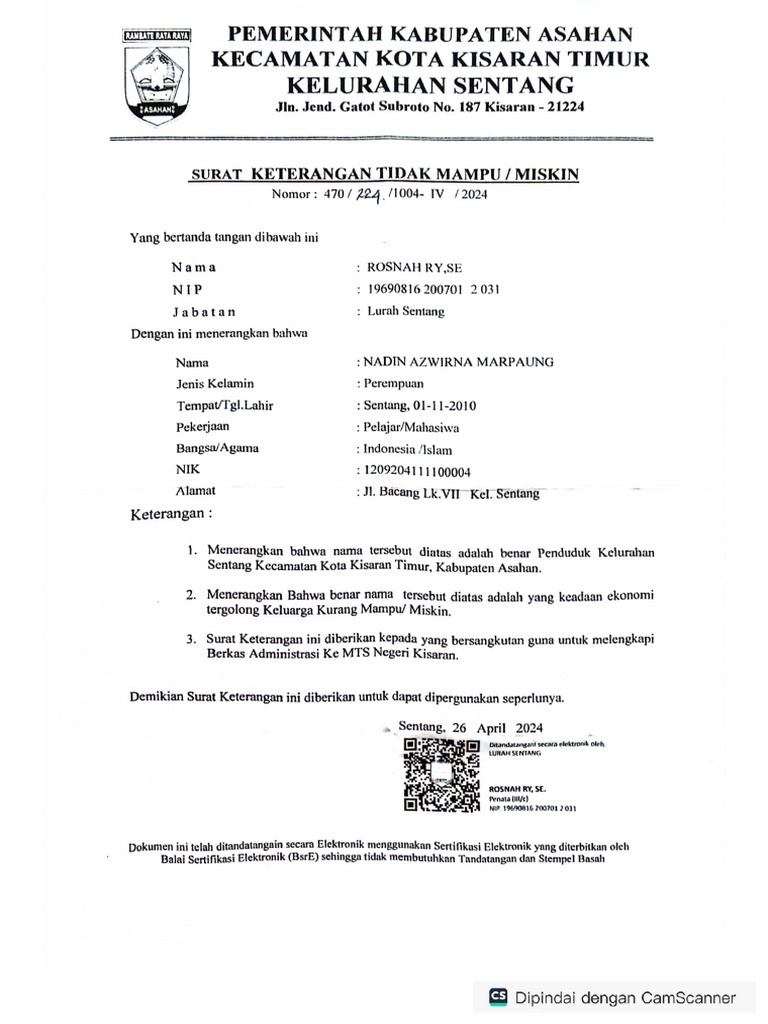 Surat Keterangan. Nadin | PDF