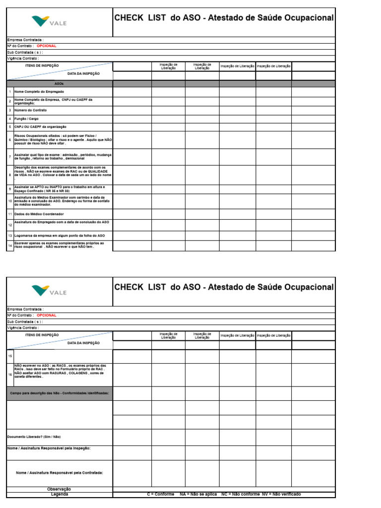 Sugestão modelo Check List ASO | PDF