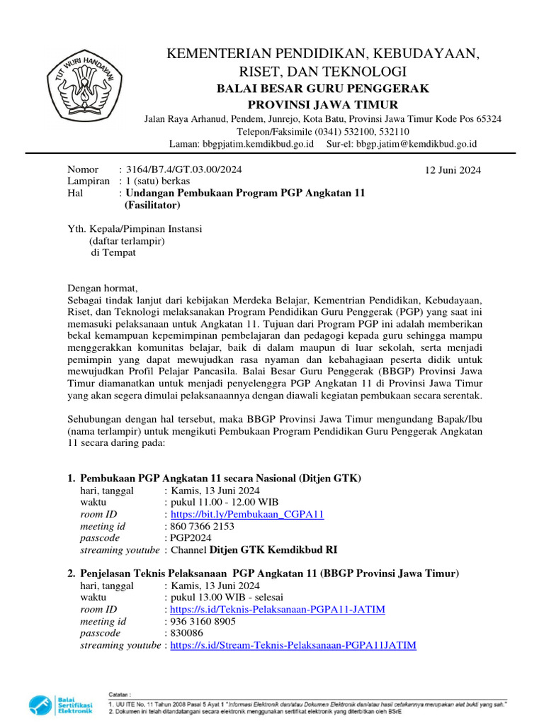 Fasilitator - Undangan Pembukaan PGP A11, 13 Juni 2024 | PDF