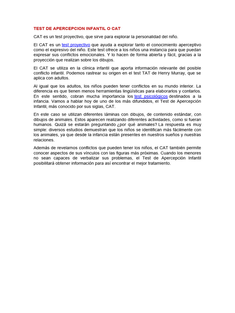 TEST DE APERCEPCION INFANTIL O CAT | PDF | Sicología | Ciencias del ...