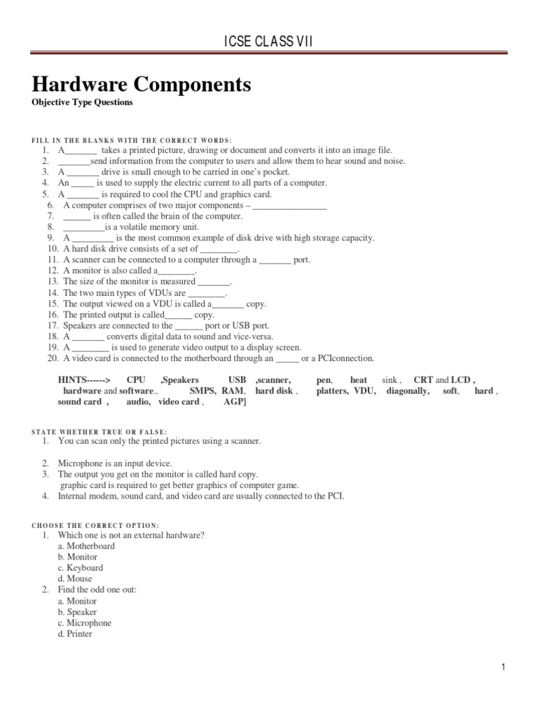 CLASS7 CHAPTER-Hardware | PDF | Computer Hardware | Computer Data Storage