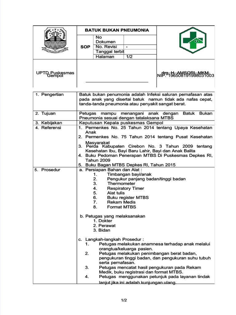 PDF Sop Batuk Bukan Pneumonia 1 - Compress | PDF