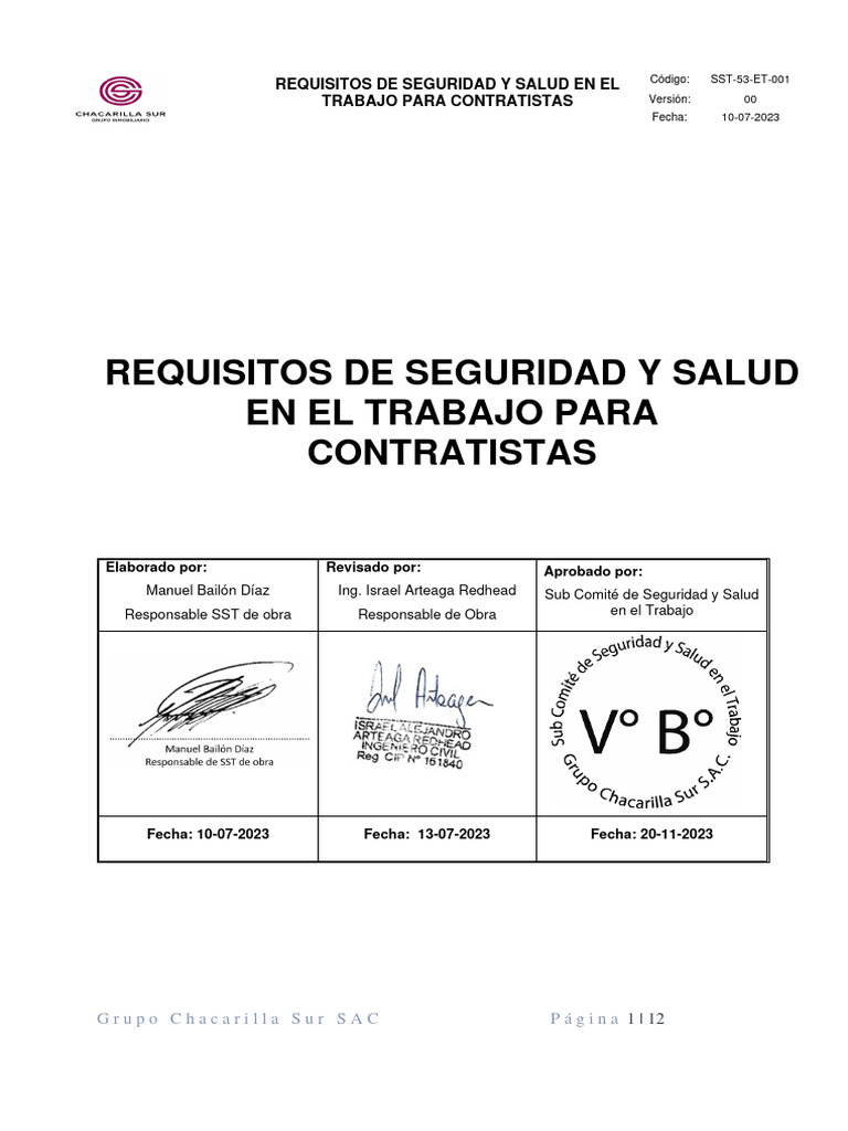 SST-53-ET-001 Requisitos de Seguridad y Salud en El Trabajo para Contratistas | Descargar gratis ...