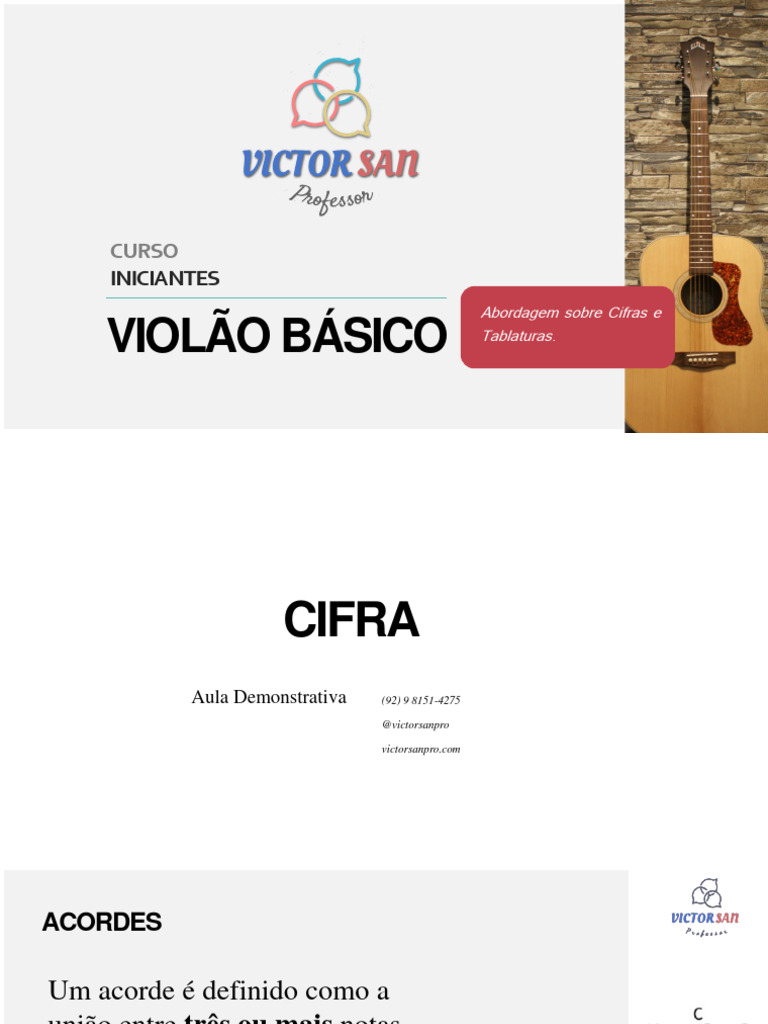 VIOLÃO BÁSICO - CIFRAS | Download grátis PDF | Acorde (música) | Musicologia