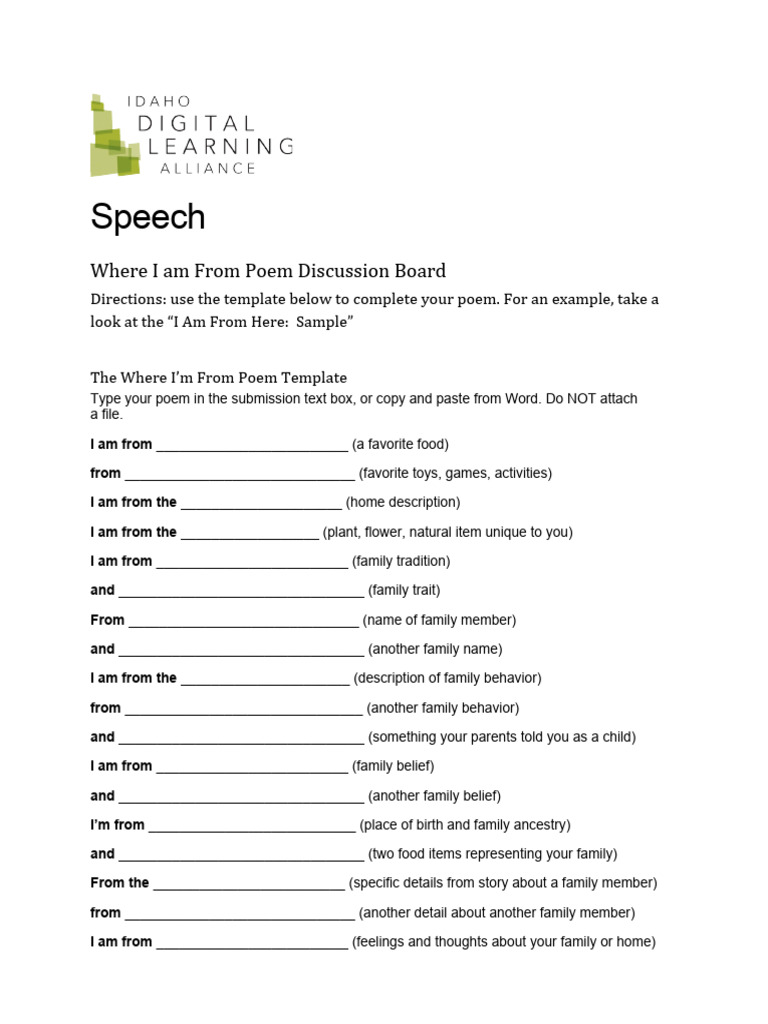 Where I Am From Template | PDF | Home & Garden | Poetry