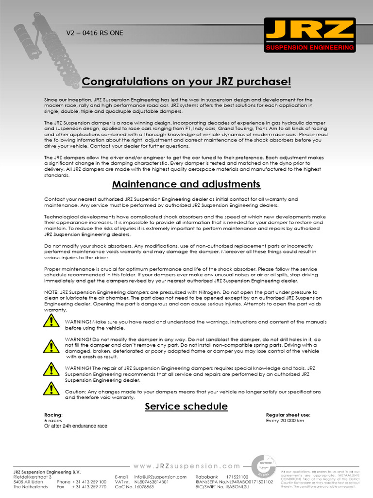 General Instructions JRZ RS ONE | PDF | Vehicles | Motor Vehicle