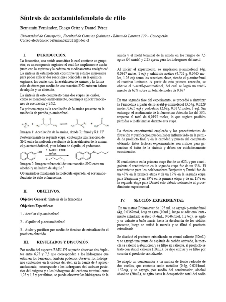 Sintesis de acetaamidofenolato de etilo | PDF | Síntesis orgánica | Etanol