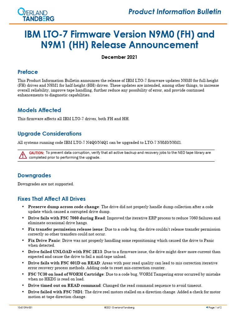 IBM LTO-7 Firmware Versions N9M0 (FH) and N9M1 (HH) Release Notes | PDF ...