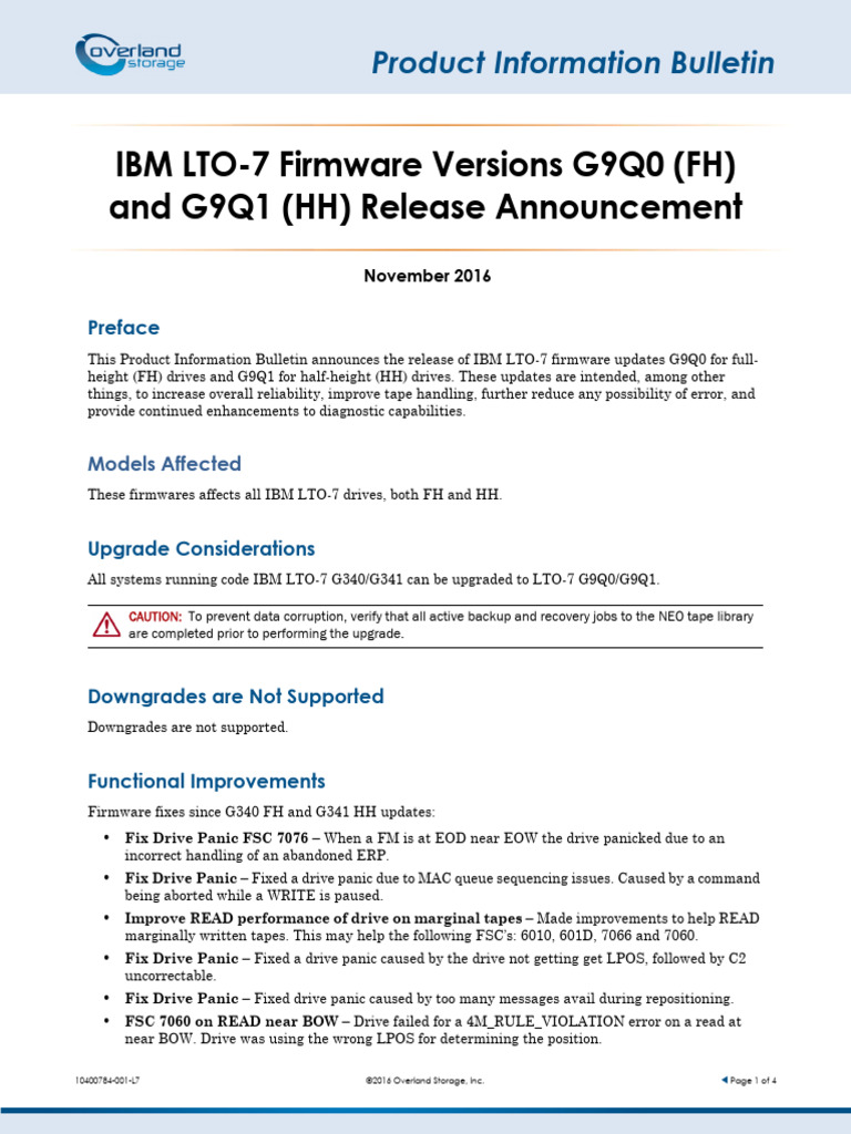 IBM LTO-7 Firmware Versions G9Q0 (FH) and G9Q1 (HH) Release Notes | PDF ...
