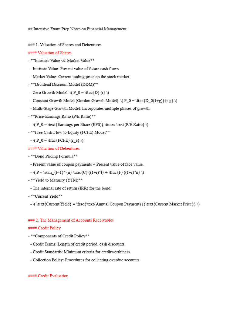 Financial Management Exam Prep Notes | PDF | Capital Structure | Dividend