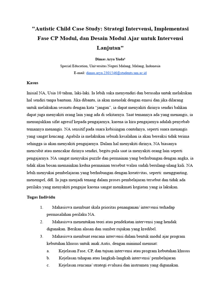 Autistic Child Case Study: Strategi Intervensi, Implementasi Fase CP Modul, Dan Desain Modul ...