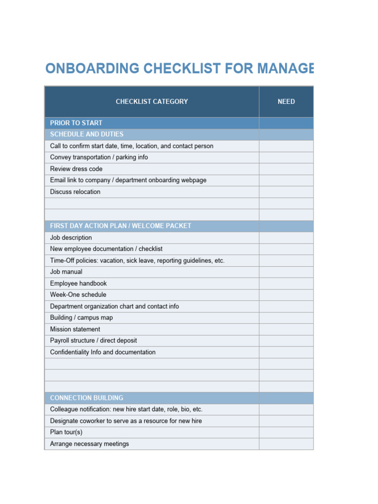 Form Onboarding-Checklist-For-Managers | PDF | Performance Appraisal ...